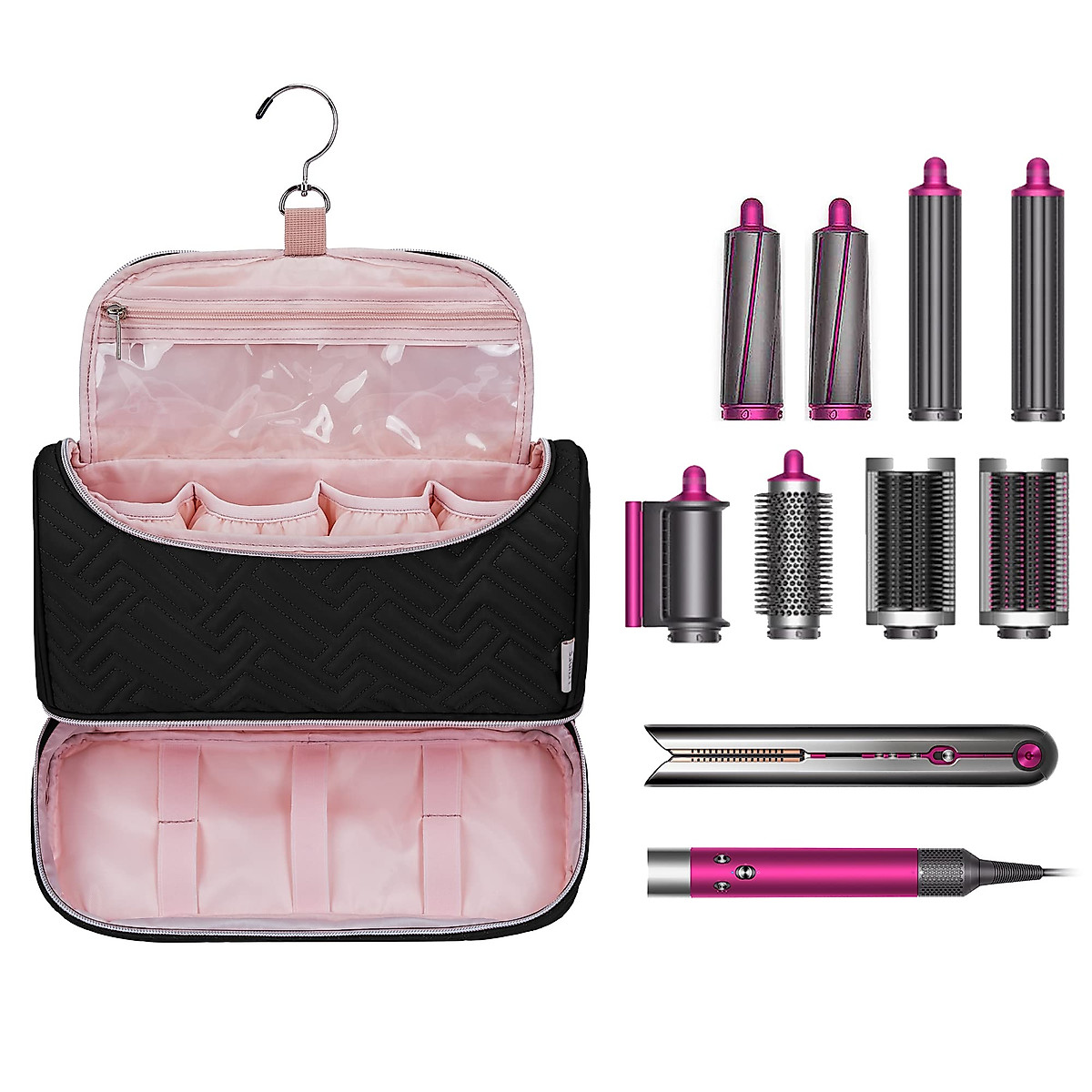 Leudes Travel Case for Dyson Air wrap Holder Hair Styler Organizer for Airwrap Attachments Portable Storage Bag with Hanging Hook (Bag Only) Black