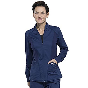 Cherokee Womens Zip Up Scrub Jackets with Breathable Mesh and Shirttail Hemline WW301, M, Navy