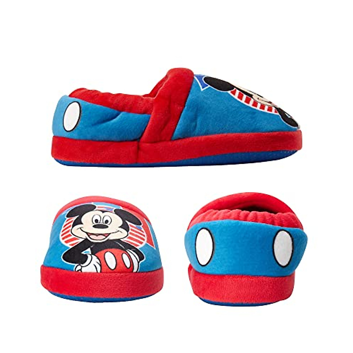 Disney Boys’ Mickey Mouse Slippers – Cozy Plush Fuzzy Slippers: Non-Slip, Non-Skid Slippers for Boys (Toddler/Little Kid), Size 11-12, Blue Red Mickey