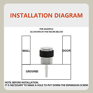 SANATO Nickel Cylindrical Floor Mounted Stainless Steel 304 Door Stop Door Stopper with Black Rubber, 2 Pack