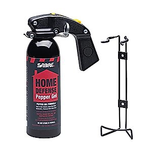 SABRE Red Home Defense Pepper Gel With Wall Mount For Easy Access, Max Strength OC Spray, UV Marking Dye Helps Identify Suspects, Full Hand Grip For More Accurate Aim, Secure Pin Safety, 32 Bursts