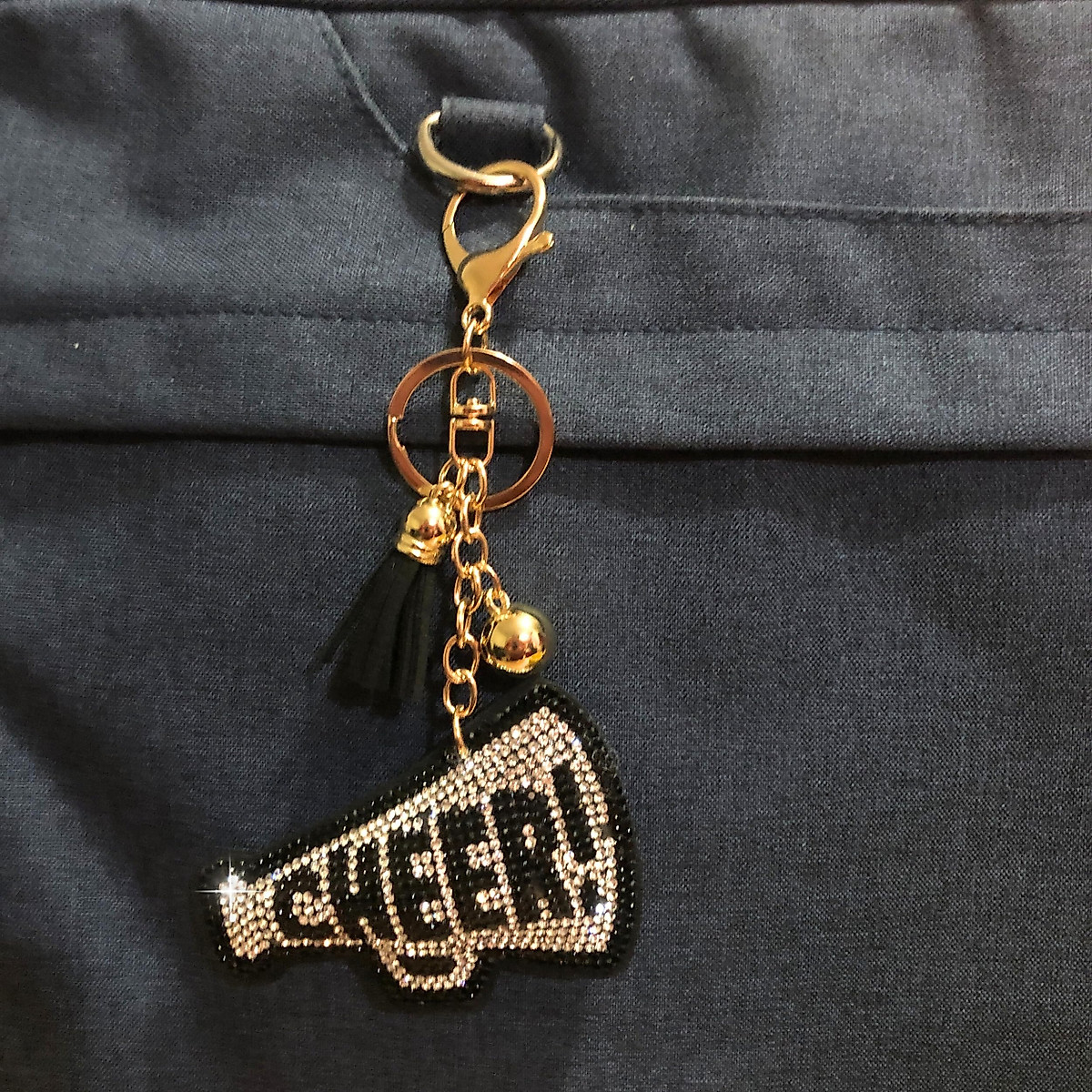 Popfizzy Bling Cheer Keychain for Girls and Women, Rhinestone Cheer Bag Charm, Cheerleader Gifts, Cheerleading Megaphone Backpack Key Chain