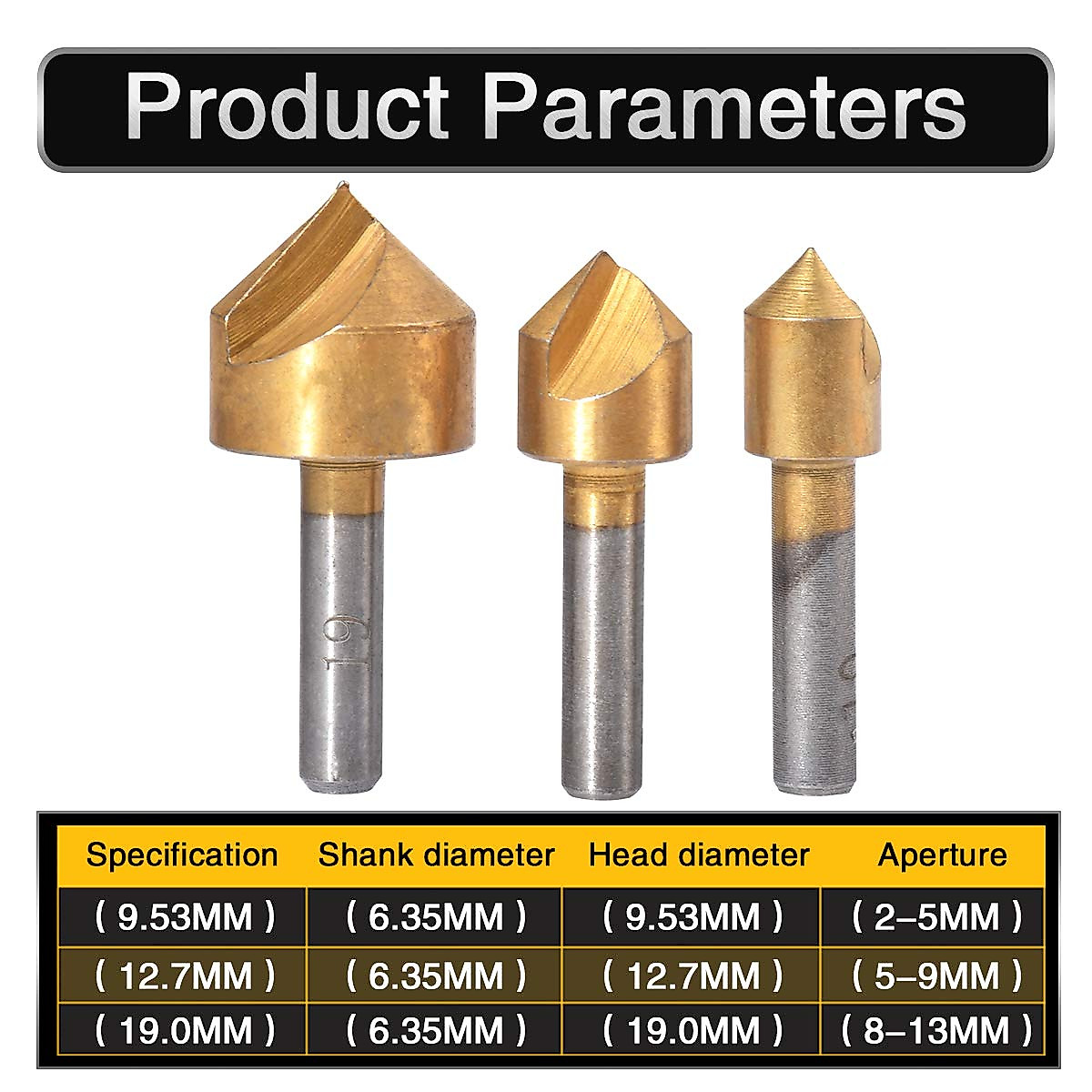 HOHXEN 5Pcs Titanium Chamfering Countersink Drill Bit Set - 3/8" 1/2" 3/4" - 10mm 12mm 19mm for Wood Metal Quick Change Drill Bit Set