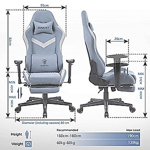 Dowinx Gaming Chair Breathable Fabric Office Chair with Pocket Spring Cushion and Massage Lumbar Support, High Back Ergonomic Computer Chair Adjustable Swivel Task Chair with Footrest Blue