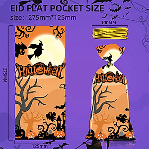 JoJotree 100 PCS Halloween Treat Bags - Halloween Cellophane Candy Bags with 110 TwistsTies - Cello Cookie Goodie Gift Bags for Trick or Treat Party Favors Supplies
