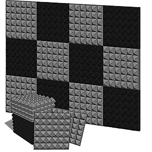 Acoustic Sound Foam Panels, 2" X 12" X 12" Soundproof Wall Panels For Bedroom Soundproofing Treatment Studio Wall Padding Sound Absorbing Pyramid Acoustic Treatment (24 PACK, Black+Grey)