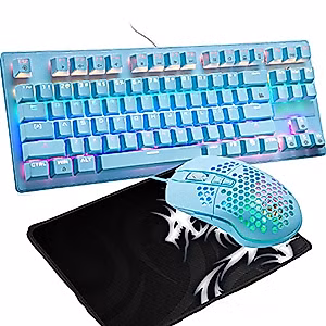 Mechanical Gaming Keyboard, LED RGB Backlit Compact 87 Keys Mini Wired Office Keyboard with Blue Switch for Windows Laptop PC Mac - Blue
