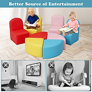 Kinsunny 8 PCs Kids Sofa Seating Set - Colorful Stools Cartoon Leather Chair for Toddlers Soft Foam Play Kids sectional Sofa Chair for Classroom Kindergarten Library Playroom