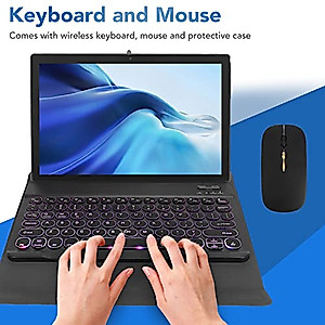 Acogedor 2 in 1 Cellular Tablet 10.1 Inch, Android 11.0 Tablets, with RGB Light Emitting Keyboard and Mouse, Support WiFi, 12GB RAM 256GB ROM, FM, Bluetooth 5.0, GPS (White)