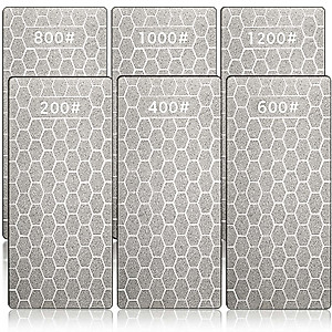 6 Pcs Diamond Sharpening Stone Honing Stone Lapping Plate Diamond Sharpening Plate Fine Coarse Diamond Stone for Kitchen Blade Blunt Edges Chisel, 5.9 x 2.48 Inch, 200, 400, 600, 800,1000, 1200 Grit