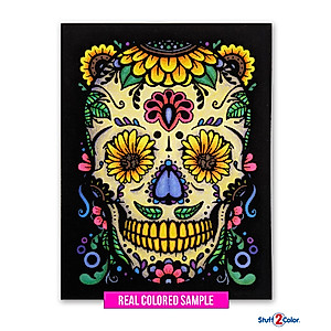Stuff2Color Sugar Skulls Fuzzy Velvet Halloween Coloring Posters (Day of The Dead and Dia de Los Muertos) - 6 Pack - Great Halloween Arts and Craft Activity for Kids, Toddlers, Teens and Adults