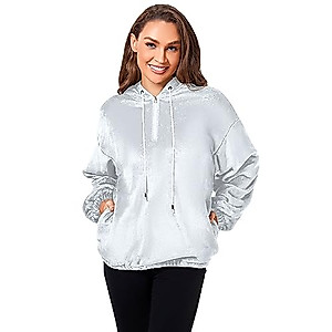 Joisal Alice Blue Fluffy Sweatshirt for Women, with Pockets, Women Clothes, Sherpa Pullover Hoodie Womens