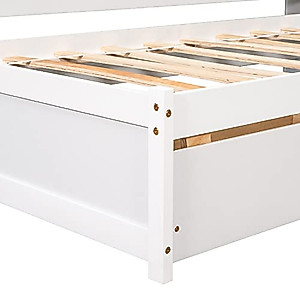HomSof Twin Bed with L-Shaped Bookcases,Drawers,White