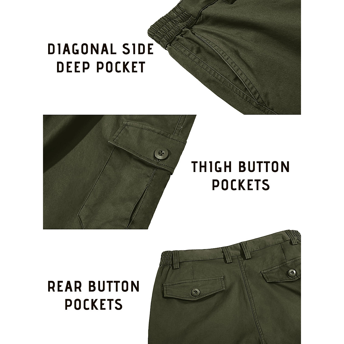TACVASEN Mens Cargo Shorts Golf Cotton Shorts Elastic Waist Shorts Multi Pocket Shorts Hiking Shorts Fishing Shorts