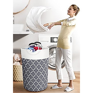 115L Laundry Basket, Laundry Hamper Bag Washing Bin Clothes Bag Collapsible Tall With Handles Waterproof Travel Bathroom College Essentials Storage For College Dorm, Family (Grey)