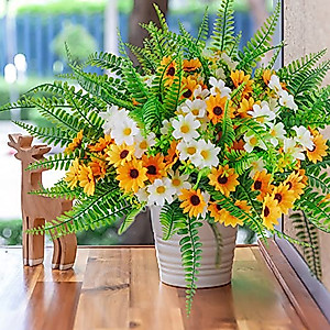 12 Bundles Artificial Fake Flowers for Outdoor Decoration,UV Resistant Faux Plastic Fabric Greenery Shrubs Plants for Hanging Planters Outside Porch Vase Home Window Decoration