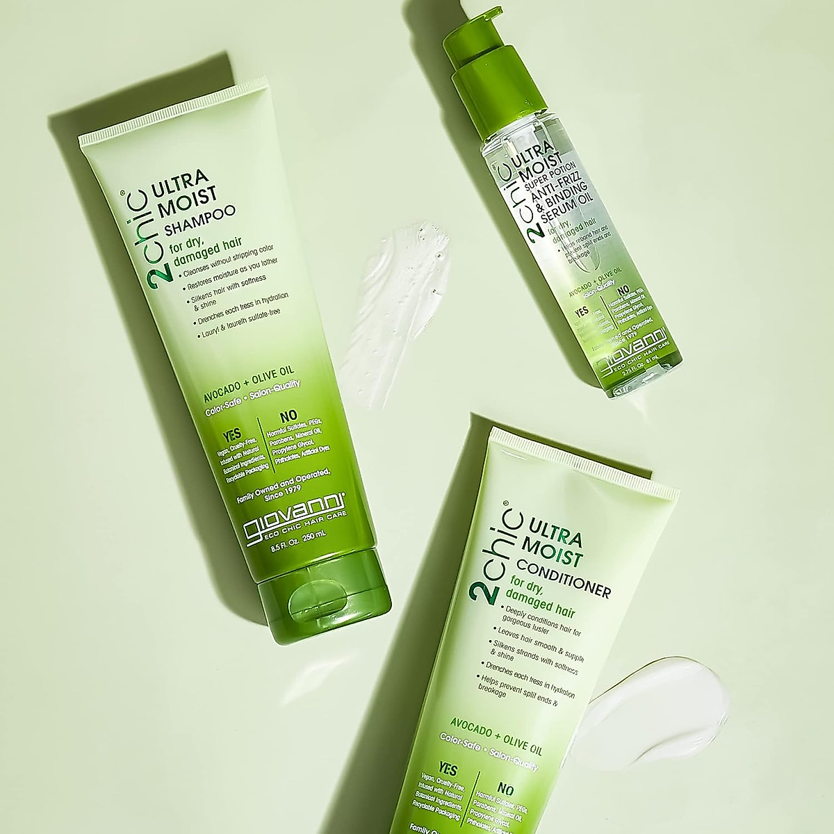 GIOVANNI 2chic Ultra-Moist Shampoo - Avocado & Olive Oil, Creamy Hydration Formula, Enriched with Aloe Vera, Shea Butter, Botanical Extracts, No Parabens, Color Safe - 8.5 fl oz