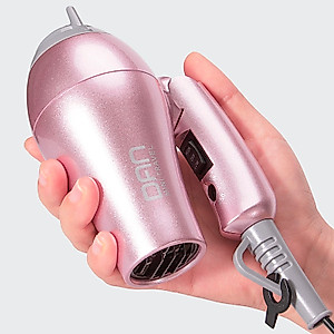 DAN Technology Travel Dual Voltage Mini Blow Dryer with Concentrator,Small Hair Dryer with Diffuser,European Hair Dryer with European Plug,Pink Blow Dryer for Women