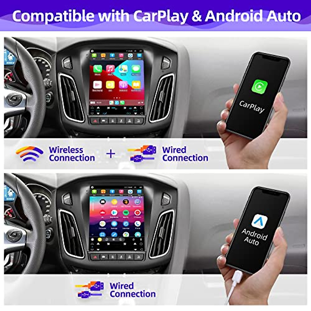 CGOGC Android10 Car Radio Compatible with Android Auto Wireless Carplay for Ford Focus 2012-2018 8core IPS Touchscreen Stereo FM/AM Bluetooth GPS Navigation Backup Camera Media Play Head Unit