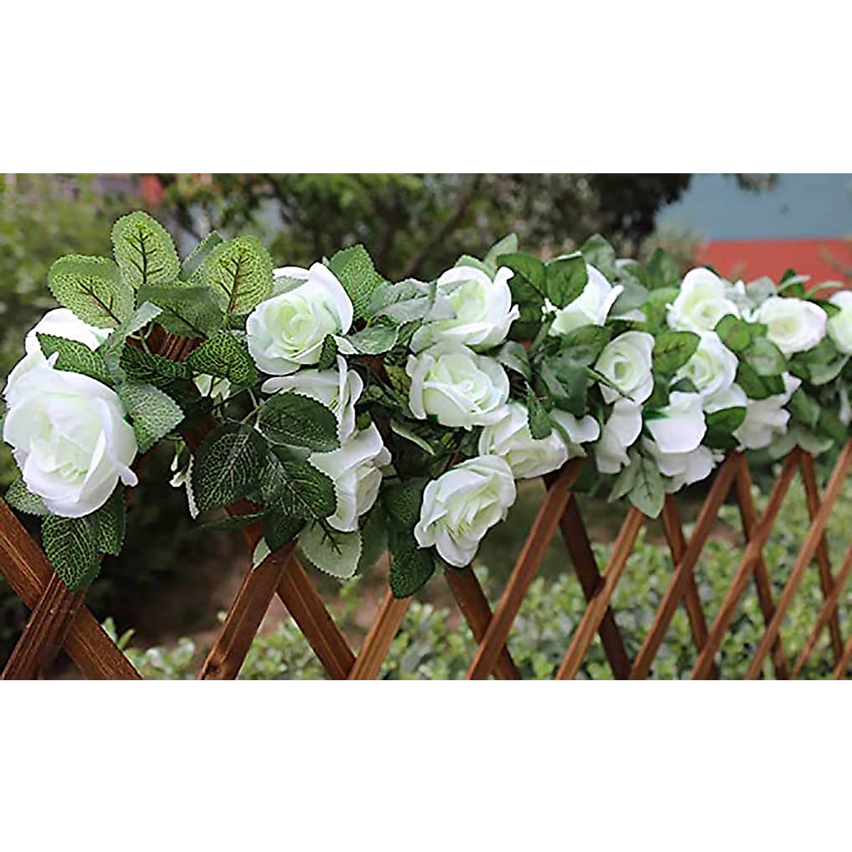 LNHOMY Lannu 2PCS 15 FT Artificial Rose Vine Garland Flowers Fake Flower Plants for Wedding Home Garden Party Hotel Decor, (Cream)