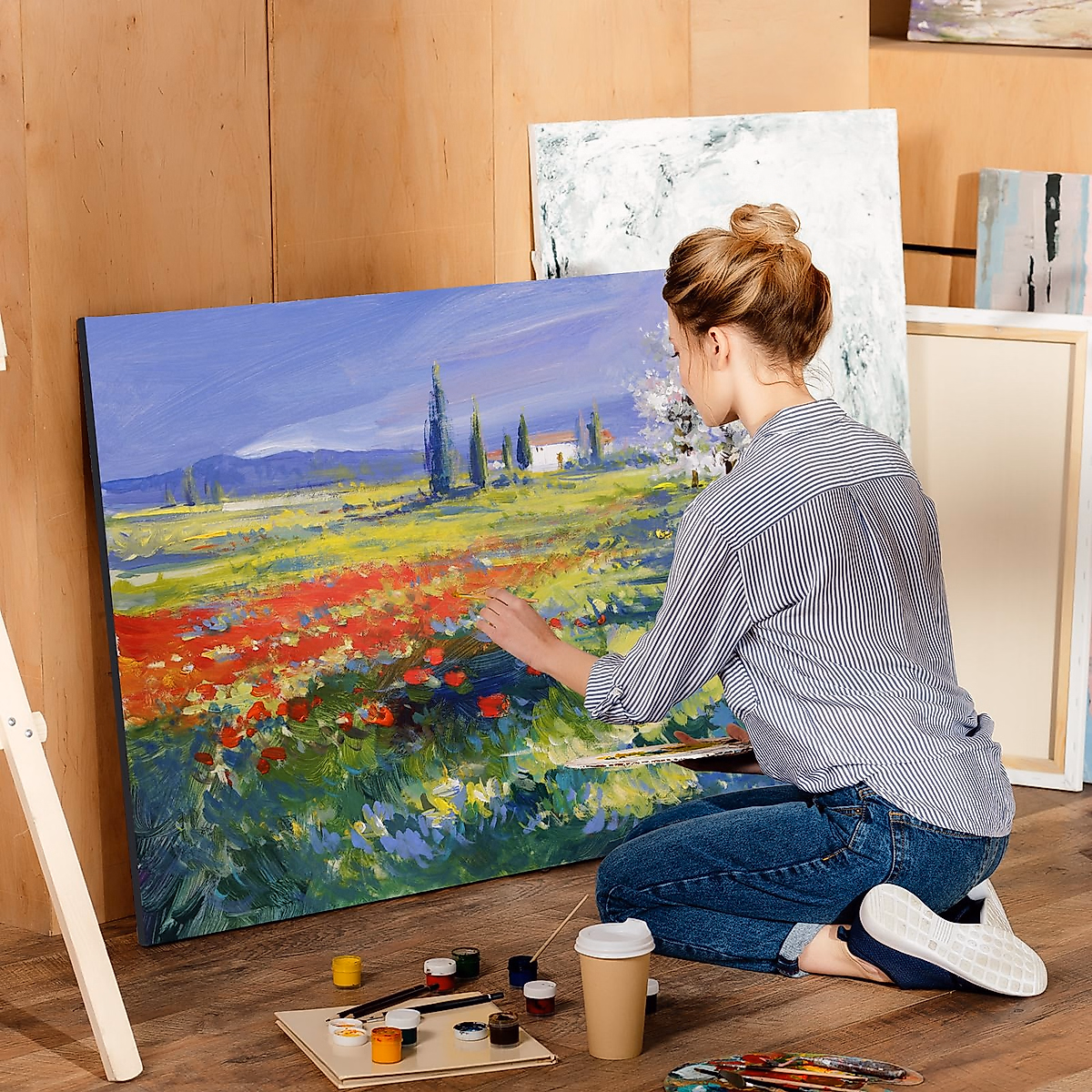 Ctosree 2 Pack Stretched Canvas for Painting, Large Black Cotton Art Large Triple Primed Profile Blank Canvases for Watercolor Acrylics Oil Painting(36 x 48 Inch)