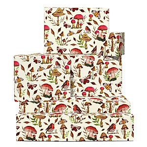 CENTRAL 23 Mushroom Wrapping Paper - 6 Floral Gift Wrap Sheets With Tags - Brown Wrapping Paper - For Wedding Birthday Christmas Anniversary - Recyclable