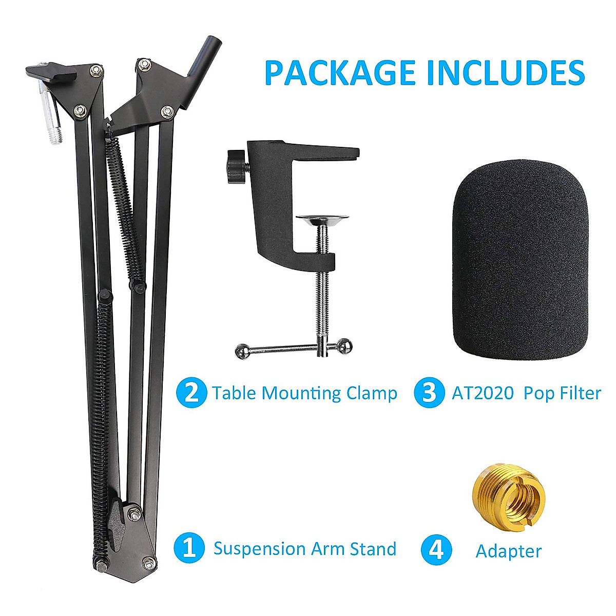 AT2020 Mic Boom Arm with Pop Filter - Microphone Mic Stand with Windscreen Compatible with Audio-Technica AT2020, AT2035, AT4040 Condenser Microphone by YOUSHARES
