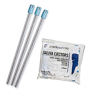 1000 Dental Saliva Ejectors Disposable - Medical Grade Latex Free Evacuation Suction Tips - Flexible Clear Tube with Blue Tip (10 Bags of 100) by PlastCare USA