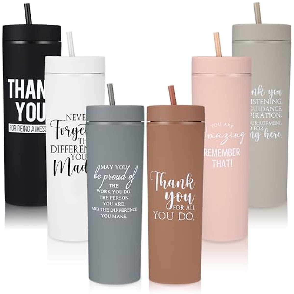 Rtteri 6 Pcs Veterinary Receptionist Week Gifts Nurse Appreciation Gifts Bulk Thank You Tumblers for Women Men 16oz Plastic Skinny Tumblers with Lids for Teacher Coworker Staff(Neutral Color)