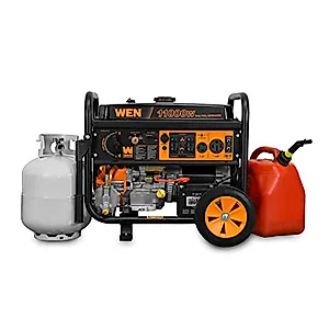 WEN DF1100T 11,000-Watt 120V/240V Dual Fuel Portable Generator with Wheel Kit and Electric Start - CARB Compliant, Black