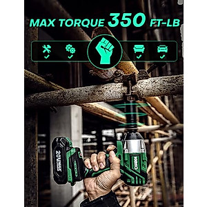 K I M O 1/2 Inch Cordless Impact Wrench, Green, Metal