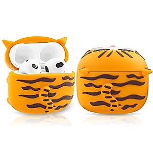 LEWOTE Airpods 3 Silicone Case Funny Cute Cover Compatible for Apple Airpods 3[2021 Releases][PAPA Animal Series] (Cat Yellow)