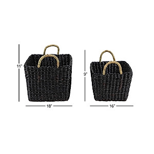 Deco 79 Eclectic Banana Leaf Storage Basket, Set of 2 18", 16"W, Black