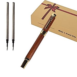 iMeaniy Nice Wooden Ballpoint Pen Gift Set-Elegant Fancy Writing Set for Men Women Graduation Business Signature Executive Christmas Gift,Luxury Pen with Gift Box,2 Extra 0.5mm Refills,Black Gel Ink