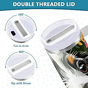 Adorable Dog with Flower Garland Soft Tumbler With Handle And Straw 30-40oz Insulated Tumbler Cups With Lid Stainless Steel for Cold Water and Drinks for School Work Sports Car Travel and Weekends