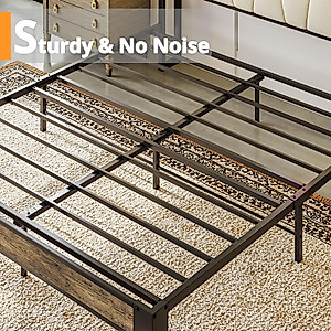 LIKIMIO Queen Bed Frame, Storage Headboard with Charging Station, Solid and Stable, Noise Free, No Box Spring Needed, Easy Assembly (Walnut and Beige)