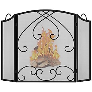 Gtongoko 3 Panel Fireplace Screen with Handles 48" W x 29" H New Version Modern Wrought Iron Decorative Large Fire Spark Guard Grate Heavy Duty for Living Room Home Outdoor Decor, Black