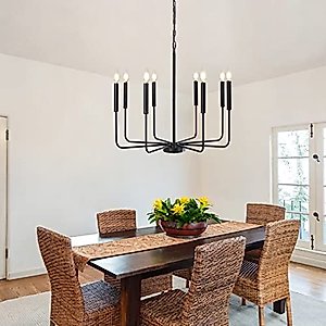 MRHYSWD Matte Black Chandelier 8 Light Modern Farmhouse Chandelier Industrial Pendant Light Fixtures Ceiling Hanging Candle Chandeliers for Dining Room Chandelier Over Table Kitchen Living Room Foyer