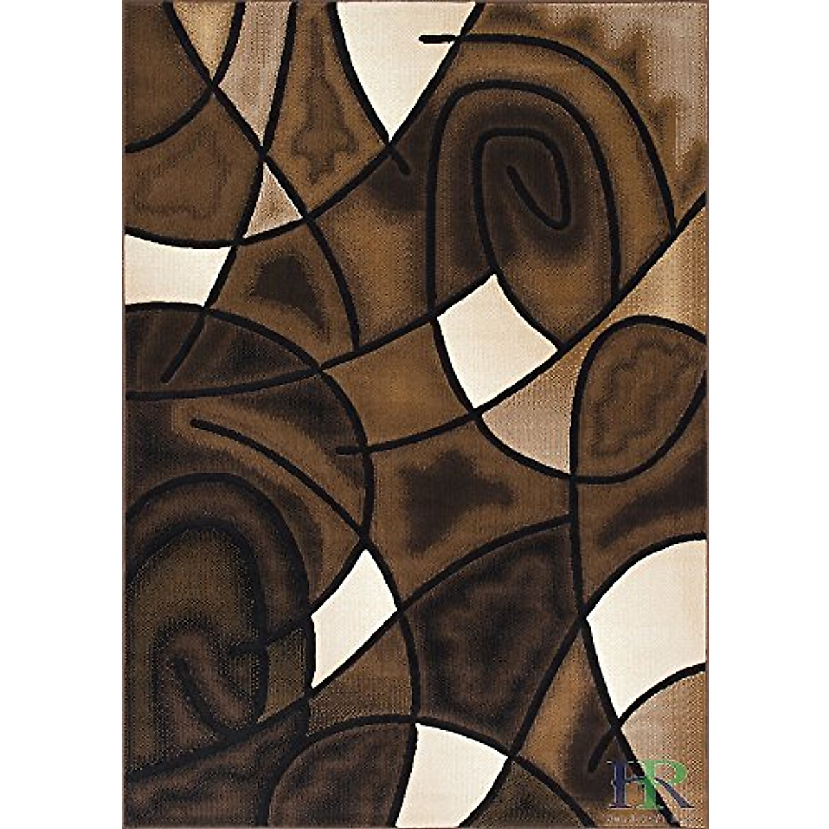 HR-Chocolate Brown/Beige/Mocha/Black/Abstract Area Rug Modern Contemporary Circles | Bedroom Rug with Wave Design Pattern (5' x 7')