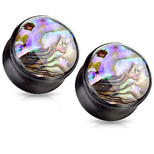 Pierced Owl Abalone Shell Inlaid Front Facing Natural Wood Saddle Plugs, Sold as Pair (12mm (1/2"))
