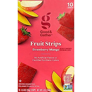 Fruit Strips Fruit Leathers Healthy Snack Made with Real Fruit and Veggie Puree Concentrate Good and Gather 10 Strips (Strawberry Mango) - SET OF 2