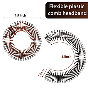 Patelai 20 Pieces Full Circular Stretch Comb Headbands, Plastic Hair Wrap Hairband Holder for Women Girls Sports Hair Accessories, 5 Colors, Black, Brown