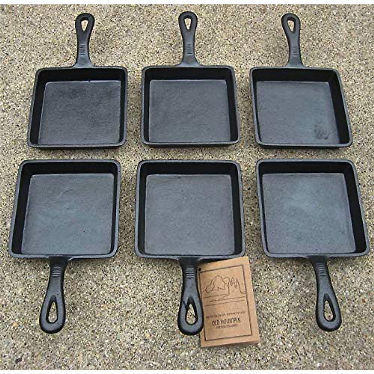 Old Mountain Square Single Serve Cast Iron Skillet - Preseasoned Set of 6