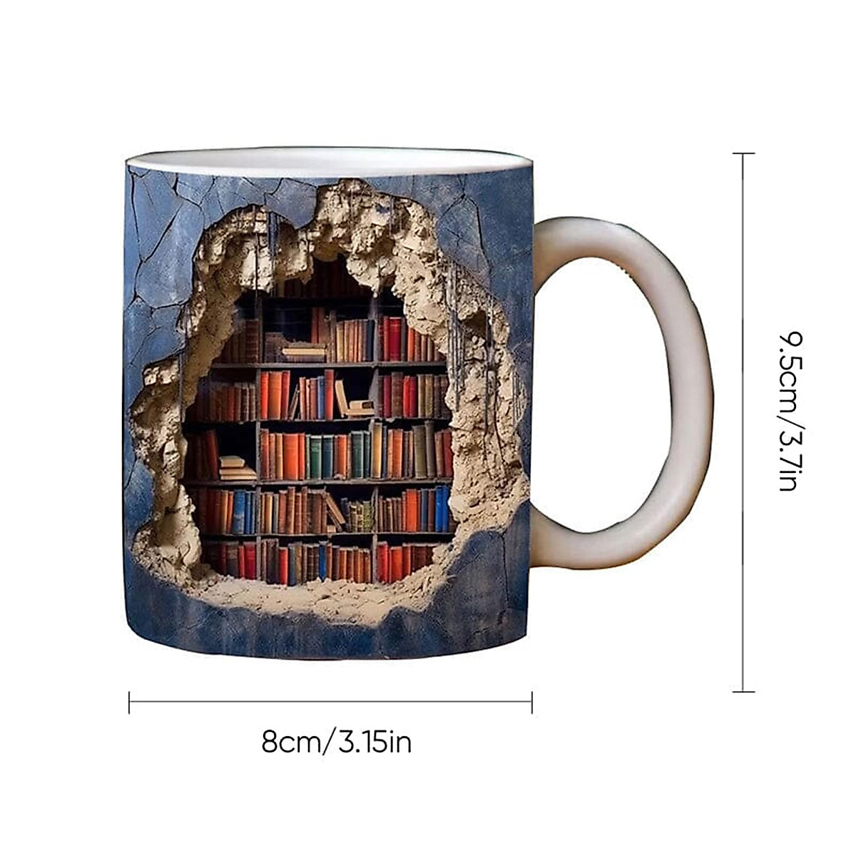 Atlodas Bookworm Mug, Creative 3D Print Bookshelf Mug, Personalise Space Design Multi-Purpose Ceramic Mug, Perfect for Gifting to Book Lovers (A)