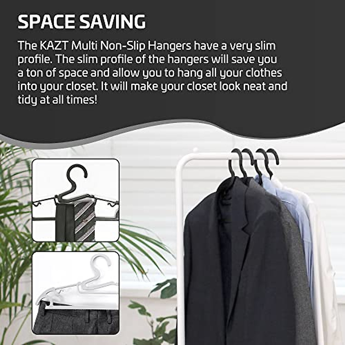 [Made in Korea] Kazt Multi Non-Slip Hangers, S-Shape Design, Slim Profile and Space Saving, Everyday Use for Clothes, Ties, Scarves, Accessories and More (Pack of 30)
