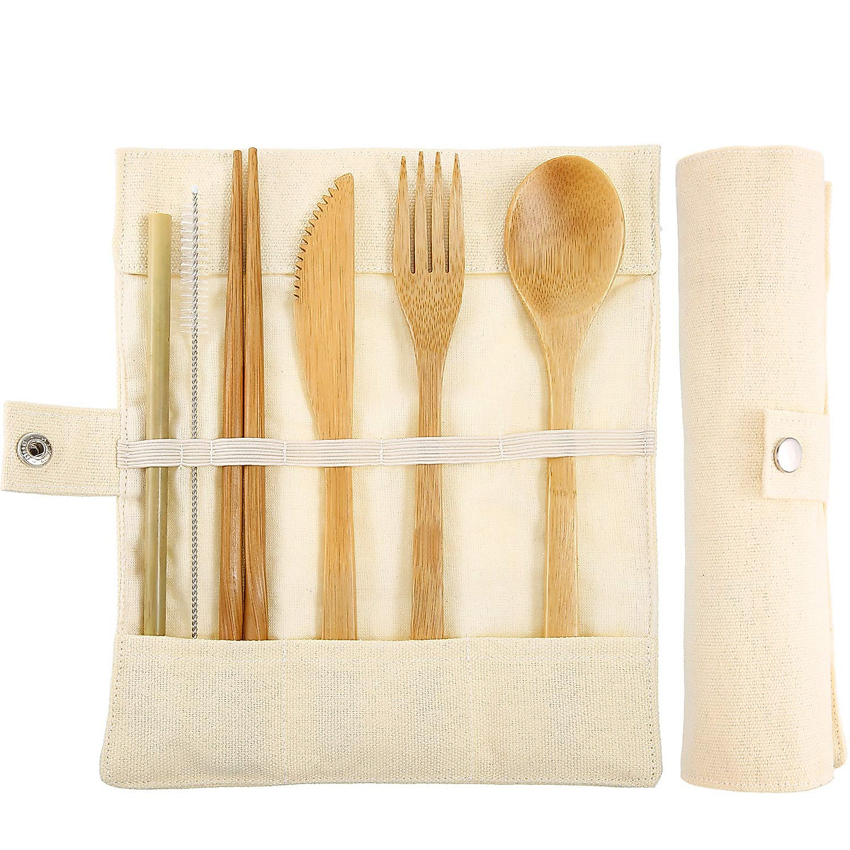 2 Sets Bamboo Cutlery Bamboo Utensils Reusable Flatware Set Bamboo Travel Utensils Include Reusable Chopsticks Fork Spoon Knife Straws Brush for Camping Hiking Picnic with Pouch Bag