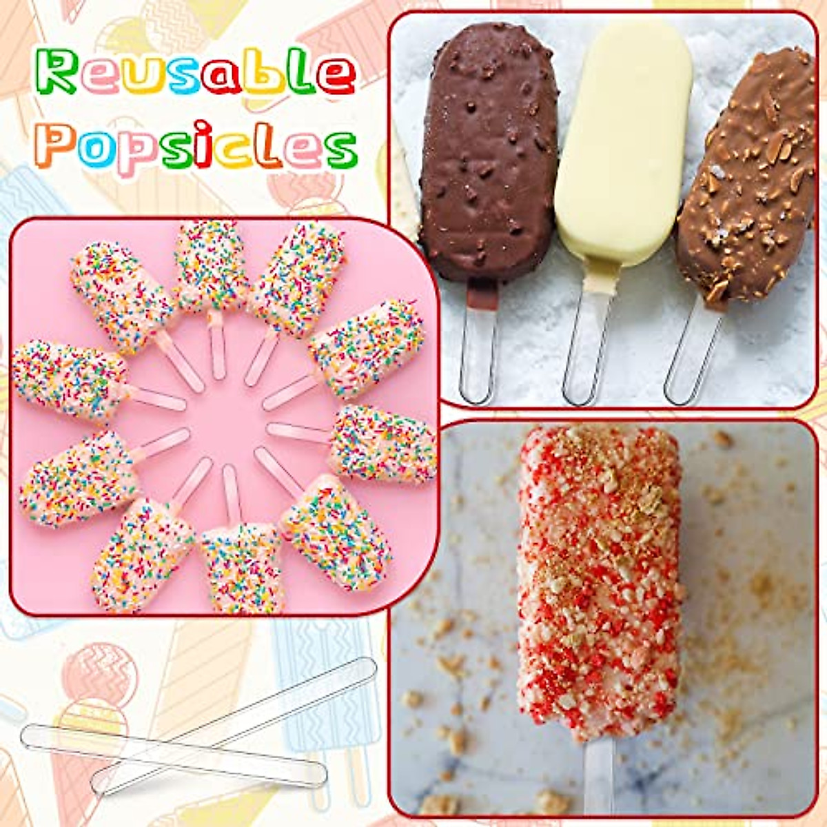 Romooa 30 Pieces Acrylic Sticks Reusable Cakesicle Sticks Cake Pop Mold Mirror Ice Pop Sticks Ice Cream Cakesicle Mold for Home Cake Candy Gifts Party Craft (4.5 Inches, Transparent)