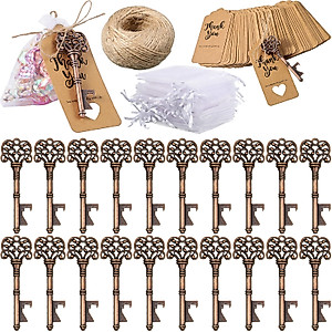 Honeydak 80 Pieces Key Bottle Openers Vintage Skeleton Key Bottle Opener with Rope Escort Card Tag Includes Organza Bag Vintage Wedding Favors Rustic Decoration for Birthday Party Keepsake