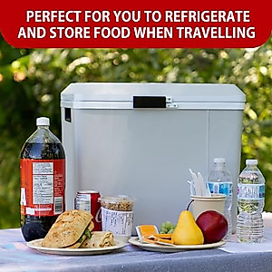 Koolatron Electric Portable Cooler Plug in 12V Car Cooler/Warmer 29 qt (27 L), No Ice Thermo Electric portable Fridge for camping, Travel Road Trips Trucking with 12 Volt DC Power,Gray/White.