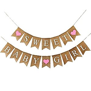 Shimmer Anna Shine Sweet Baby Girl Burlap Banner for Baby Shower Decorations and Gender Reveal Party (Pink)